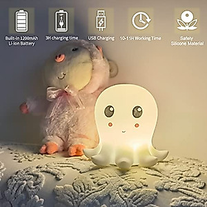 CometMars Toddler Night Lights, Silicone Octopus Light for Breastfeeding, Nursery Squishy Lamp, Cute Animal Bedside Lamp for Baby Kids Teens, Soft Nightlight with Touch Sensor for Bedroom