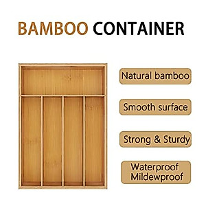 BAMEOS Utensil Drawer Organizer, Cutlery Tray Desk Drawer Organizer Silverware Holder Kitchen Knives Tray Drawer Organizer, 100% Pure Bamboo Cutlery in Natural Color (9.75)