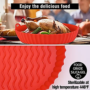 Kinggrand Kitchen 8.5 inch Air Fryer Silicone Liners Food Grade Safety Air Fryer Silicone Pot Reusable for Air Fryer Silicone Baking Tray Over 5QT (Red)