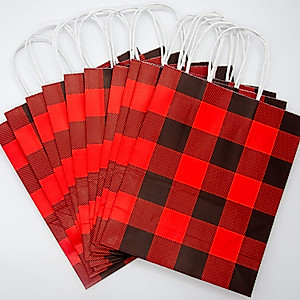 Iceyyyy 10Pieces Black and White Buffalo Plaid Kraft Bags Paper Gift Bag with Handle for Valentine's Day, Mother's Day, Halloween, Thanksgiving, Christmas, Party, Wedding Gift