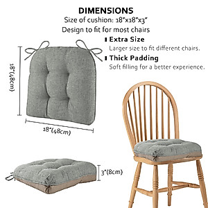 ELFJOY Chair Cushions for Dining Chairs Set of 4 Office Chair Cushion 18x18x3 Inches Kitchen Chair Pads Soft and Comfortable Seat Cushion with Ties and Non Slip Backing,Light Grey