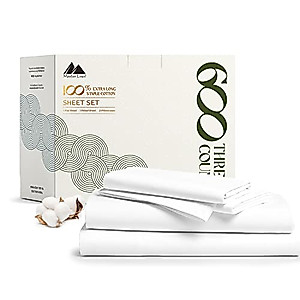 600-Thread-Count Egyptian Quality 100% Cotton Sheets - King Size Cooling Bedsheets for Hot Sleepers - Breathable Sateen Weave, Deep Pocket Fitted - 4 Piece Best Hotel Sheets for King Beds (White)