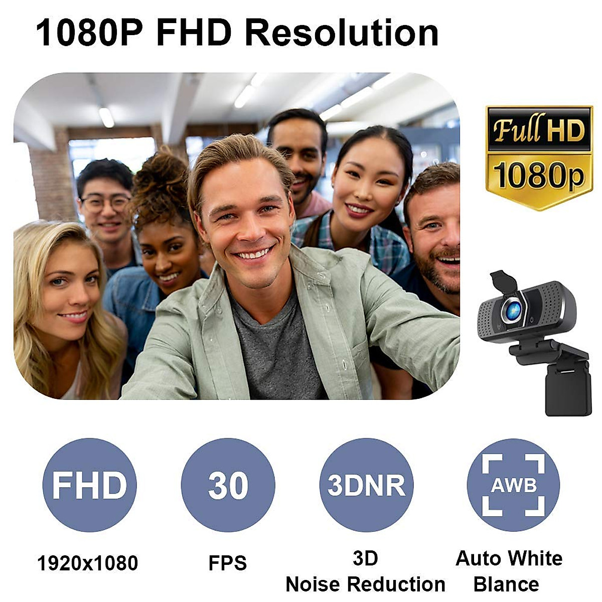 Electype HD Webcam with Microphone,1080P HD Webcam with Privacy Cover and Tripod, Auto Focus Plug and Play USB Computer Camera for Laptop/PC/Mac, Online Studying,Video Calling and Conferencing