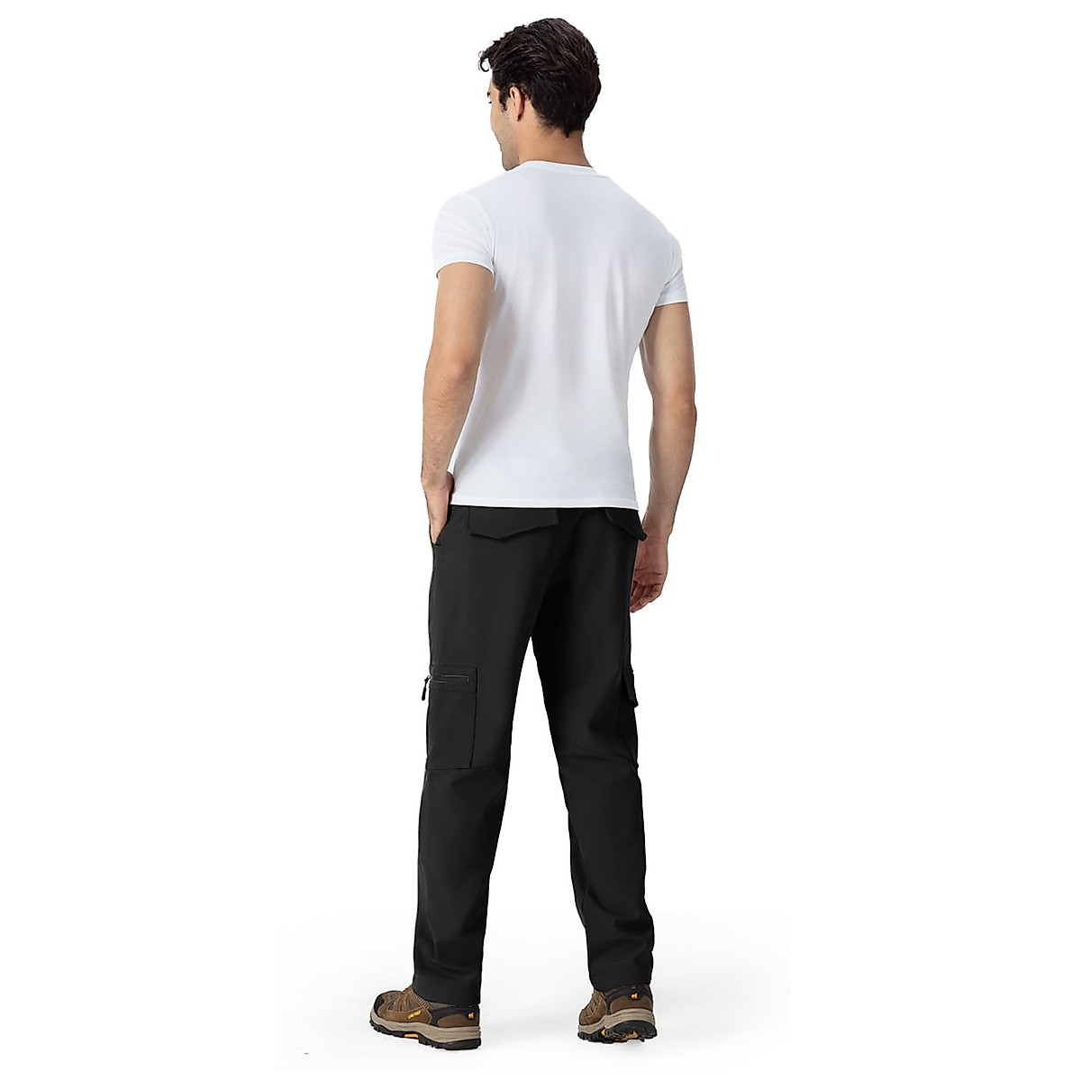 BASUDAM Men's Cargo Work Pants Snow Waterproof Softshell Winter Fleece Lined Insulated Outdoor Mountain with 6 Pockets Black 32