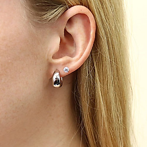 BERRICLE Sterling Silver Small Fashion Hoop Huggie Earrings for Women, Rhodium Plated 0.55"