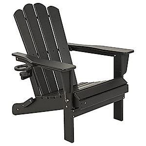 doubob Folding Adirondack Plastic Outdoor Patio HDPE Weather Resistant Fire Pit Chairs for Deck Backyard Lawn Garden, Extra Large, Black