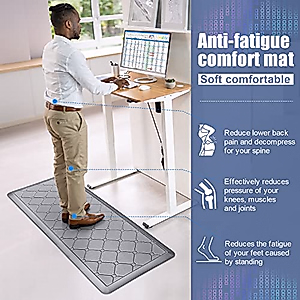 Latida Kitchen Mats 2 PCS Cushioned Anti Fatigue Kitchen Rugs and Mat, 1/2 Inch Thick Waterproof Non Slip Kitchen Rug Set, PVC Non Skid Comfort Cushion Mat for Kitchen Floor Sink Office Laundry, Grey