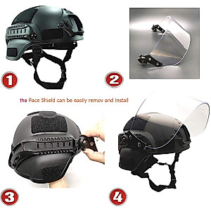 Hunting Explorer Airsoft MICH 2000 ACH Tactical Helmet with Clear Visor NVG Mount and Side Rail, Black, 11.81 x 11.34 x 7.09inch