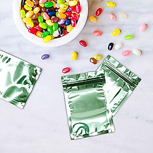 100 Counts Resealable Smell Water Proof Bags Foil Pouch Bag Flat Ziplock Bag with Clear Window for Party Favor Food Storage Gifts Bags Goodie Bag Green 4 x 6 Inches