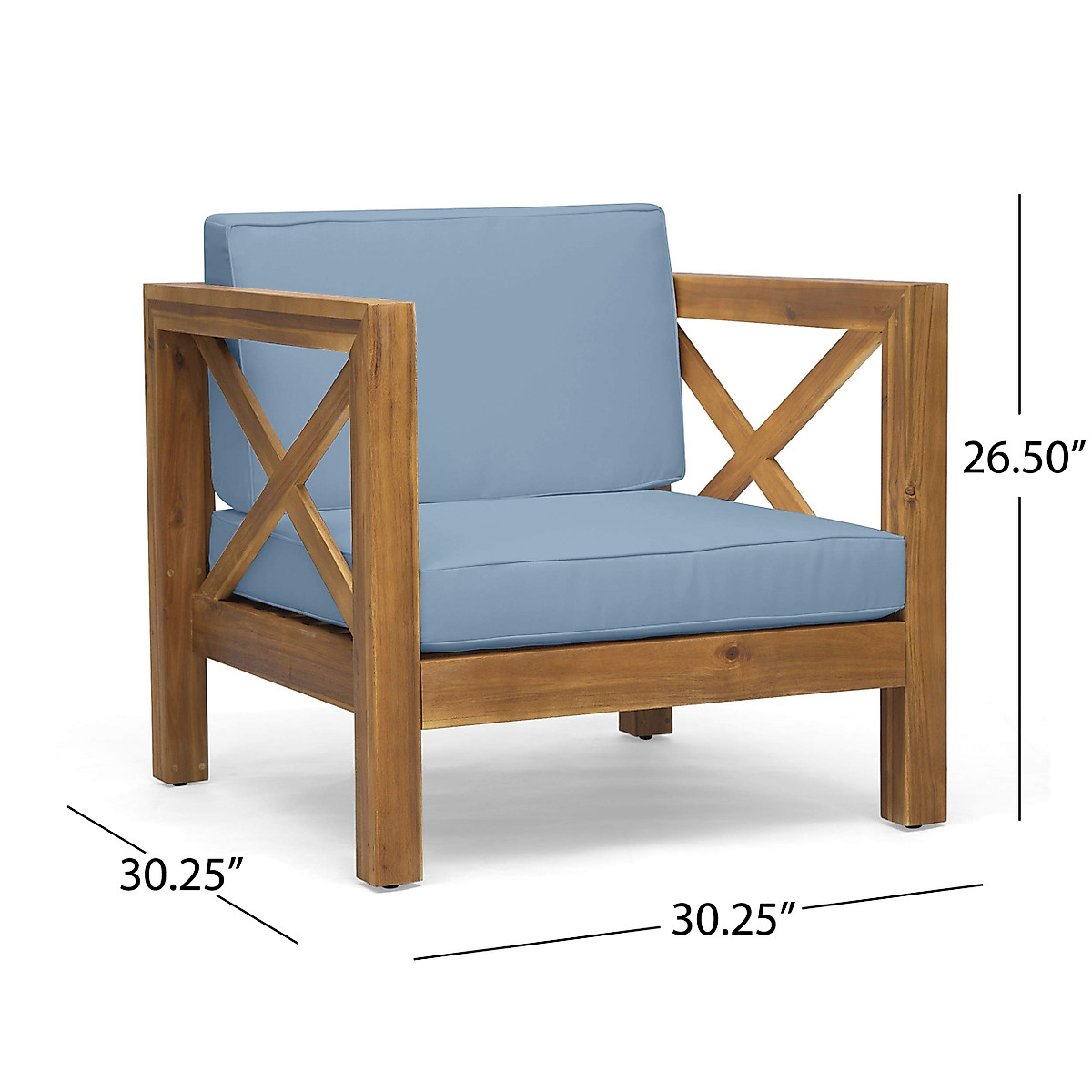 GDFStudio Outdoor Acacia Wood Club Chairs with Cushions (Set of 2), Teak Finish and Blue