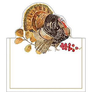 Woodland Turkey Die-Cut Place Cards in Gold Foil - 8 Per Package