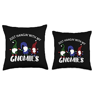 Funny Christmas Family Matching Outfits by SMP Just Hanging with My Gnomies Funny Christmas Buffalo Plaid Throw Pillow, 16x16, Multicolor