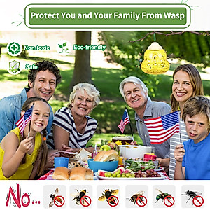 Wasp Trap for Outdoors, Effective Yellow Jacket and Hornet Catcher, Non-Toxic Reusable Hanging Bee Trap, Durable Outdoor Insect Killer - Yellow, 2 Pack