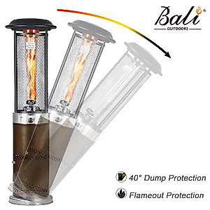 BALI OUTDOORS Patio Heater Floor-Standing Propane Commercial Patio Heater Outdoor 36,000 BTUs Gas Cylinder Heater Glass Tube Wheels Stainless Steel Base Round Reflector Shield Bronze