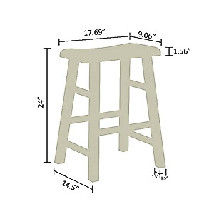 eHemco Heavy-Duty Solid Wood Saddle Seat Kitchen Counter Height Barstools, 24 Inches, Walnut, Set of 2