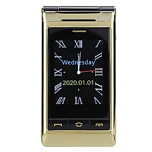 214 Flip Cell Phones,3G 128MB+64MB Dual Screen Unlocked Seniors Mobile Phone,2.6 in Large Screen Big Button Mobile Phone with 5900mah Large Battery,for Elderly,100-240V(Gold)