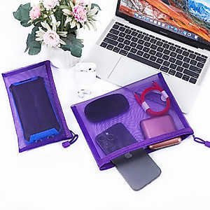 Sinzip 12 Pieces Zipper Nylon Mesh Pouch, Mesh Cosmetic Bags Makeup Bags Pencil Case, Multipurpose Travel Bags for Cosmetic School Office Supplies and Travel Accessories (Purple, A5+B6)