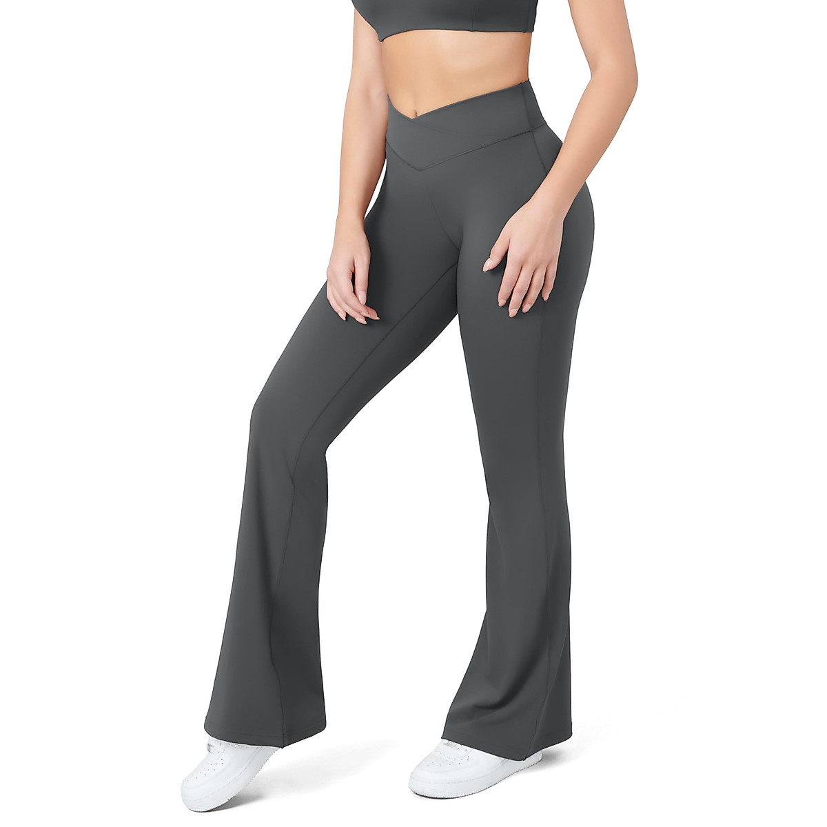 HEGALY Women's Flare Yoga Pants - Crossover Flare Leggings High Waisted Bootcut Bell Bottom Workout Sweatpants Dark Grey