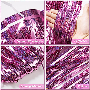 3 Pack×10Ft Pink Iridescent Foil Fringe Banner Party Decorations, Shiny Metallic Tinsel Streamers Hanging Garland Photo Booth Backdrop Wall for Wedding Birthday Bachelorette Party Supplies