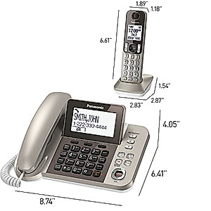 PANASONIC Corded/Cordless Phone System with Answering Machine and One Touch Call Blocking – 3 Handsets - KX-TGF353N (Champagne Gold)