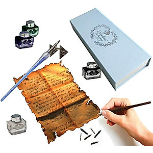 DAVELIOU 19-Piece Wizard Calligraphy Set for Beginners and Professionals, Creates Clean and Smooth Lines, Calligraphy Kit Includes Pens, Inks, Nibs, and Case (Blue & Silver)