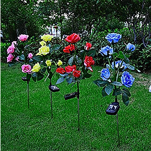 OPDENK Solar Powered Waterproof LED Path Light Simulation Rose Stake Light with 6 Flowers/Pack Outdoor Landscape Lawn Lamp for Garden Home Decoration Patio Yard (Red)