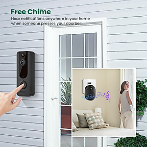 SJCODE Smart Video Doorbell with Chime Ringer, Security Camera Wireless Indoor/Outdoor and Battery Powered, 2-Way Audio, Night Vision, Human Detection, Wide-Angle Lens Surveillance
