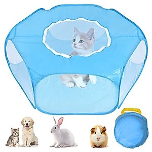 PETLOFT Foldable Pet Playpen with Top Cover, Anti-Escape Mesh Portable Pop-up Play Tent Excise Pen Cage Play Yard Fence for Hamster, Guinea Pig, Rabbit, Ferret, Chinchilla, Bearded Dragon, Hedgehog