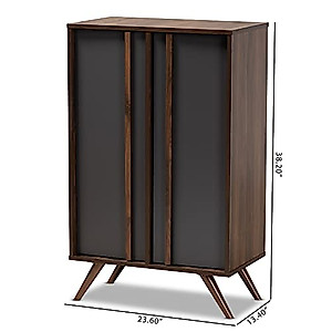Baxton Studio Naoki Modern and Contemporary Two-Tone Grey and Walnut Finished Wood 2-Door Shoe Cabinet