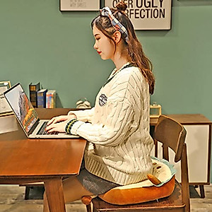 Cartoon Chair Cushion Toast Travel Pillow Nap Pillow Cute Plush Back Cushion Soft Washable Seat Cushion Pad for Car, Office and Home, Happy