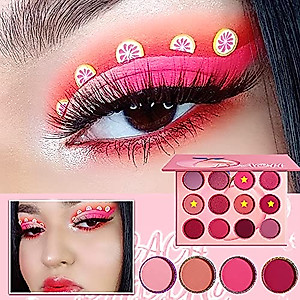 ecofavor Pink Eyeshadow Palette,Professional Matte Shimmer Metallic 12 Shades, Eyes Shadows Makeup Pallet, High Pigmented Waterproof Small and Cute Makeup Pallete