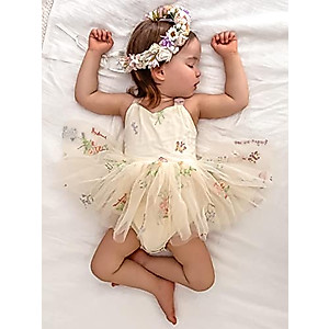 Baby Girl Lace Tulle Romper Dress Sleeveless Flower Embroidery Mesh Tutu Princess Dress Fluffy Brithday Photoshoot (Creamy Yellow, 12-18 Months)