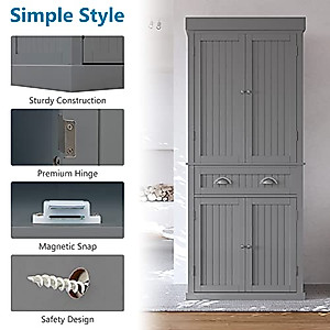 Squireewo 72" Freestanding Kitchen Pantry Storage Cabinet with Doors and Adjustable Shelves,Storage Cupboard with Large Drawer for Kitchen,Bathroom or Hallway,Grey