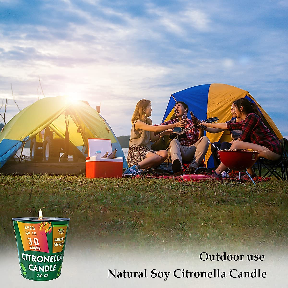 Patio Citronella Candles Outdoor, 4 Packs Natural Soy Wax Fly Off Candles for Summer Porch Home Outside Camping Picnic,120 Hours Burn