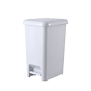 Superio Slim Trash Can with Foot Pedal – 16 Gallon Step-On Trash Can, Tall Plastic Garbage Can, Extra Large Trash Can for Bathroom, Kitchen, Office, Patio, or Backyard – White Smoke