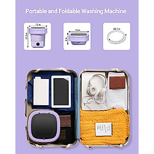 Portable Washing Machine, 11L Upgraded Large Capacity Mini Washer, Small Washing Machine for Apartments, Travel Laundry, Camping, RV, Dorm (Purple)