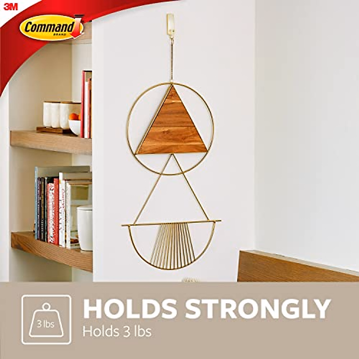 Command Medium Decorative Wall Hooks, Damage Free Hanging Wall Hooks with Adhesive Strips, No Tools Wall Hooks for Hanging Decorations in Living Spaces, 1 Satin Brass Hook and 2 Command Strips