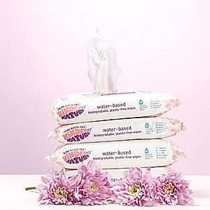 Kinder by Nature Water-Based Baby Wipes - 100% Biodegradable & Compostable, 224 Count (4 Packs of 56) - 99% Water, Plastic-Free Wipes