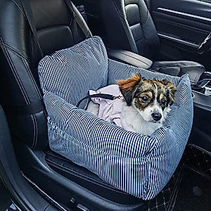 Dog Booster & Car Seats Pet Dog Car Seat Pet Booster Seat for Small Pet Under 44 lbs Travel Safety Car Seat Dogs Cats Bed for Car with Storage Pocket and Harness Strap (Blue Striped)