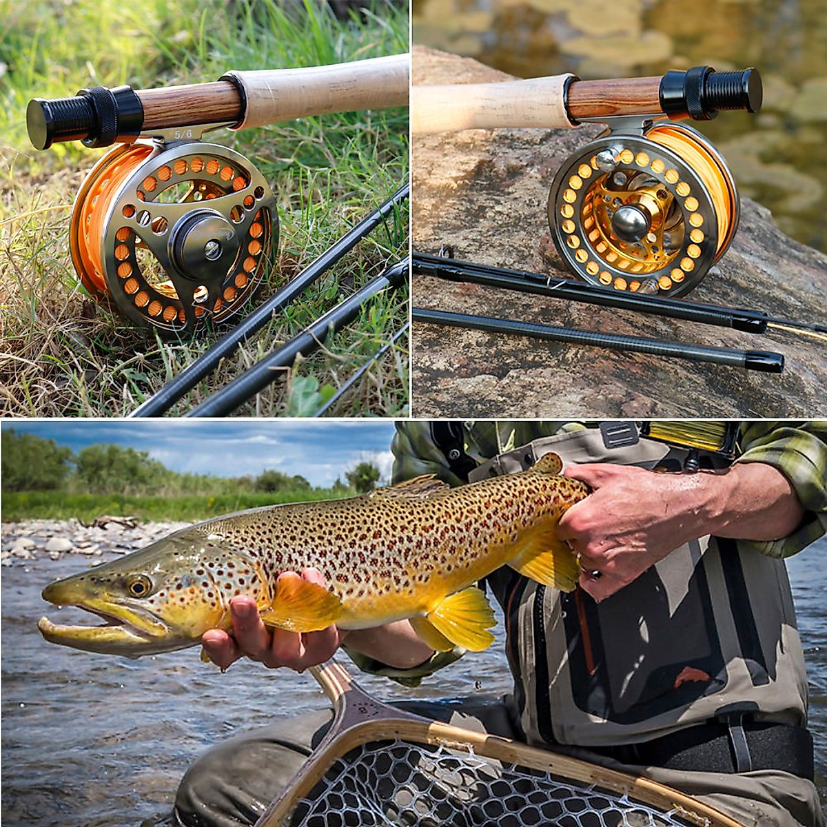 Fly Fishing Reel Large Arbor 2+1 BB with CNC-machined Aluminum Alloy Body and Spool in Fly Reel Sizes 5/6