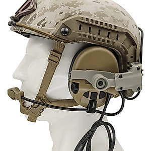 COMBATGEAR Tactical Headset with ARC Rail Adapter Ear Defender Airsoft Headphone Come with K 2 pin Push to Talk (Tan)