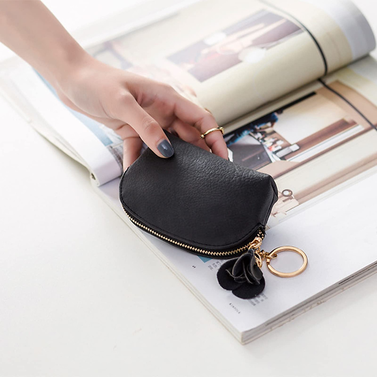 SOTOGO Little Purse Mini Cute Wallet Slim Trifold Little Wallet Credit Card Clutch with Flower for Women Girls and Boys, Black