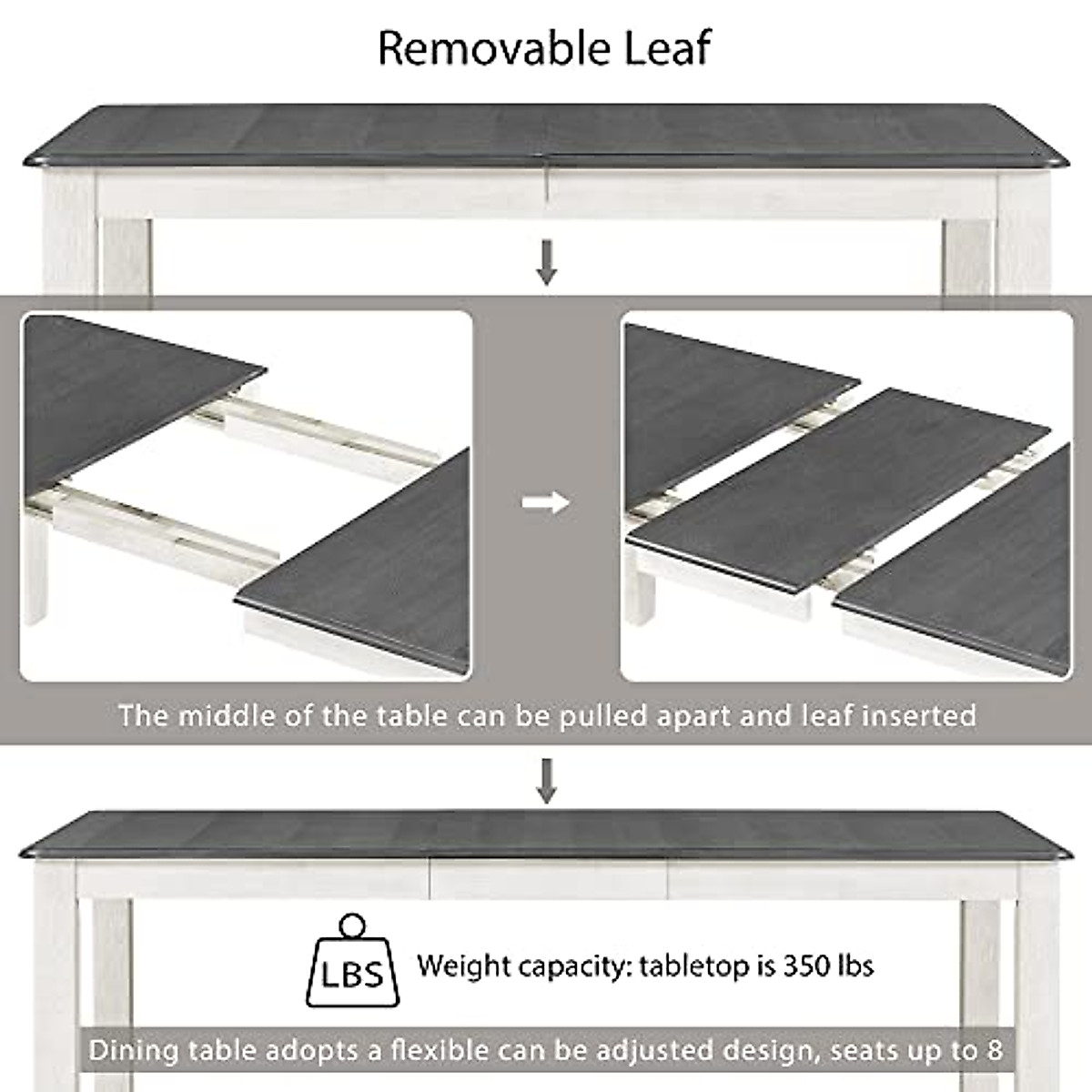 WOZNLA 7-Piece Wooden Extendable Dining Table Set - Retro Style Kitchen Table and 6 Upholstered Chairs - Expandable Design for Flexible Seating - Perfect for Dining Room Gatherings