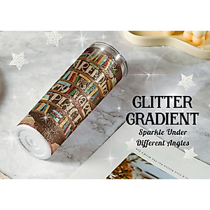 Onebttl Book Lovers Gifts For Women - 20oz/590ml Stainless Steel Insulated Tumbler with Straw, Lid - Reading Gifts for Book Worm, Librarians, Readers - Bookshelf Glitter