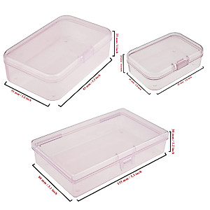 Thintinick 24 Pack Rectangular Plastic Storage Containers Box with Hinged Lid for Beads and Other Small Craft Items, Mixed Sizes (Pink)