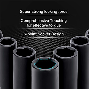 DURATECH 55-Piece Socket Set, 1/2’’ & 6 Point Impact Socket Set, 7 Accessories included, 24 Both Standard Impact Sockets and Deep Impact Sockets in SAE (3/8’’ to 1-1/16’’) & Metric (12 to 27mm)