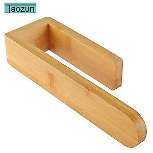 Taozun Towel Holder - Self Adhesive Bamboo Towel Rack, Decorative Natural Wooden Towel Rail for Bathroom, 8 Inch Wall Mounted Towel Bar for Kitchen
