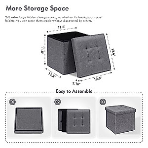 B FSOBEIIALEO Storage Ottoman Cube, Toy Chest Folding Footrest for Living Room Seat, 12.6"X12.6"X12.6" (Linen Grey)