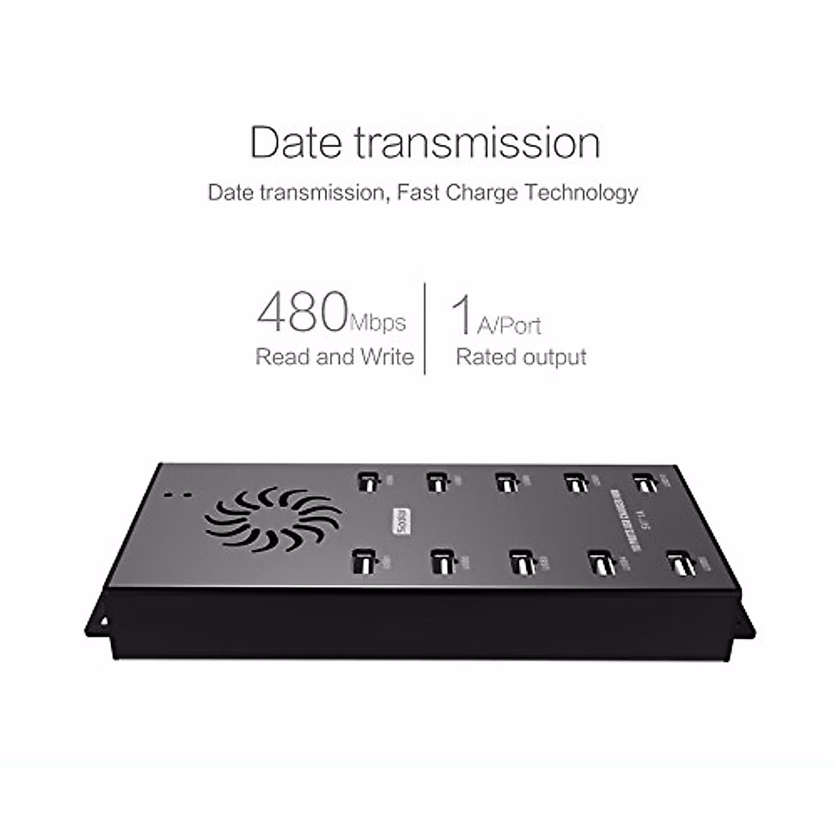 USB Hub, Sipolar 10-Port Powered USB Data Hub with LED Indication Multiple USB Port Hub Splitter with 12V 10A Power Adapter, Cooling Fan and Mounting Brackets