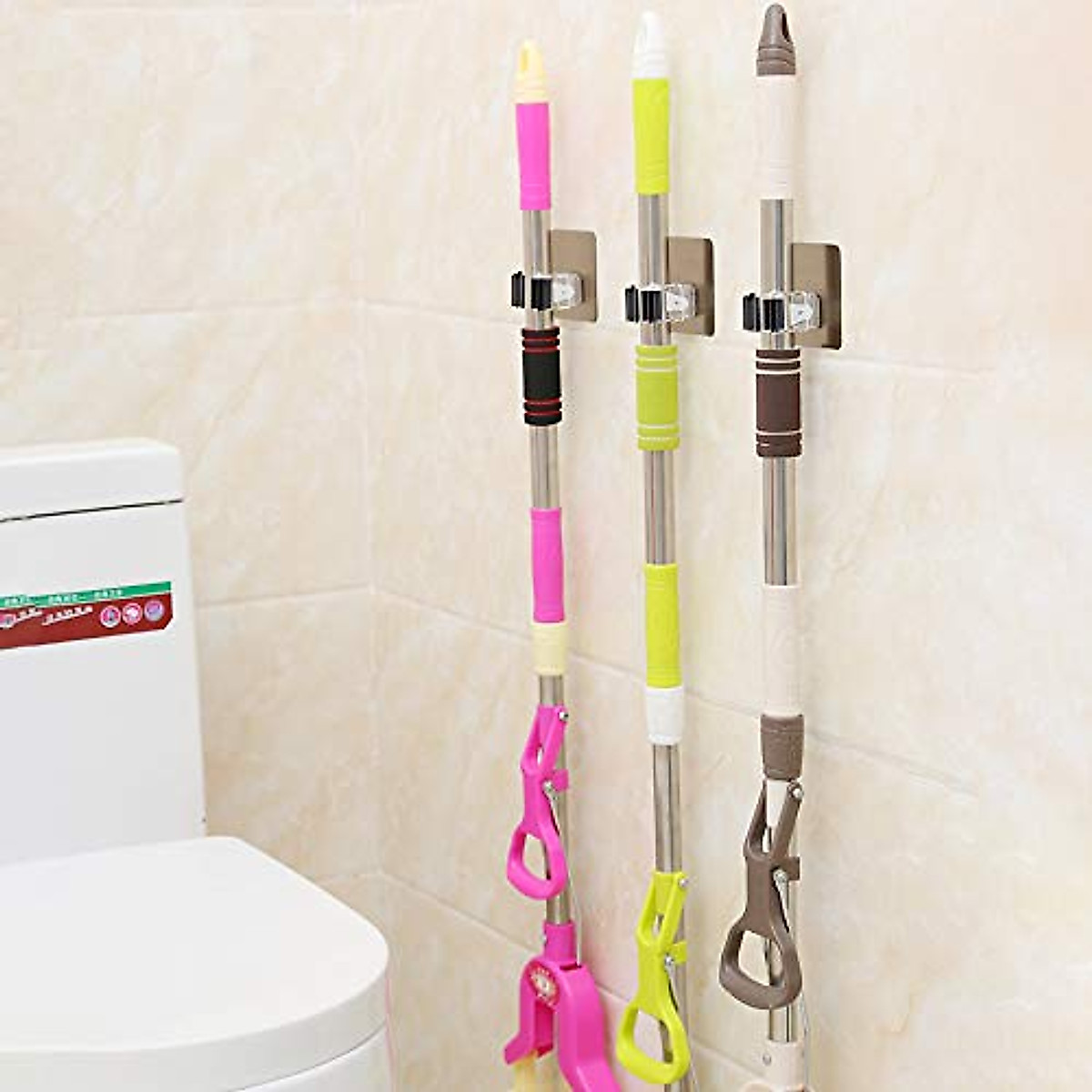 10Pcs Mop Broom Holder Clip, Self Adhesive Wall Mounted Broom Grippers, Great adhesion Anti-Slip Storage Rack for Kitchen, Garden, Garage, Bathroom, Office